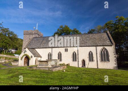 The whitewashed parish church of St Cadoc in the village of Llancarfan ...