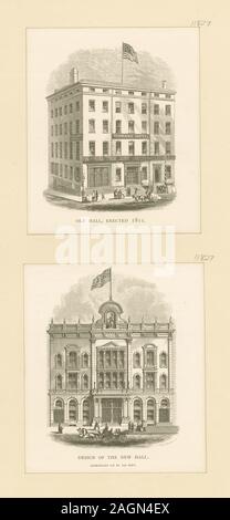 Old Hall, erected 1811; Design of the New Hall (NYPL b13476047 420992 ...
