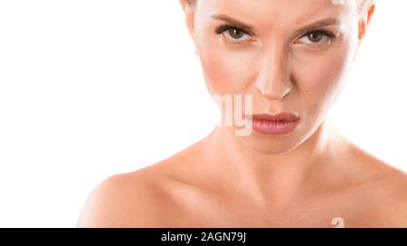 Facial expressions, emotions Anger. Young attractive caucasian woman ...