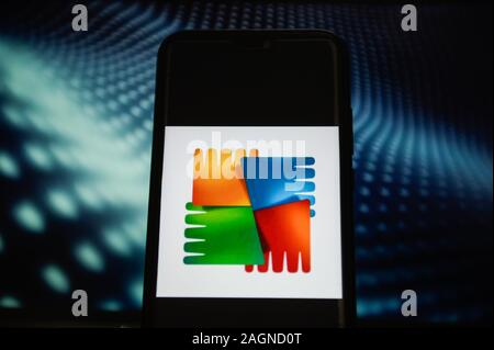 In this photo illustration an AVG Antivirus logo is seen displayed on a ...
