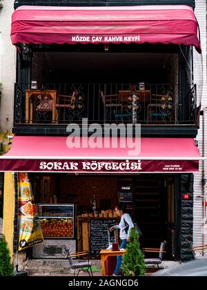 Turkish style design restaurant. Outside terrace with colourful seats ...