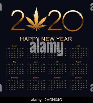 Marijuana calendar for 2020. Week starts from Sunday. Isolated vector ...