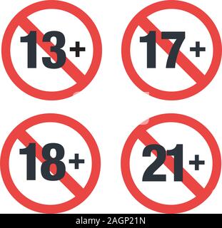 red sign age restriction to 16 years. location icon on a white ...