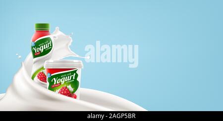 Raspberry yogurt brand new ad flyer design for milk, yoghurt or cream ...