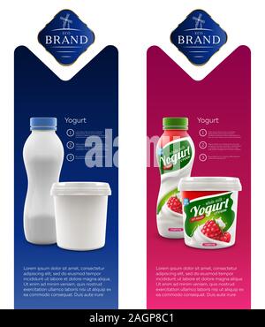 Vector realistic poster for advertising yogurt. Natural milk or creamy ...