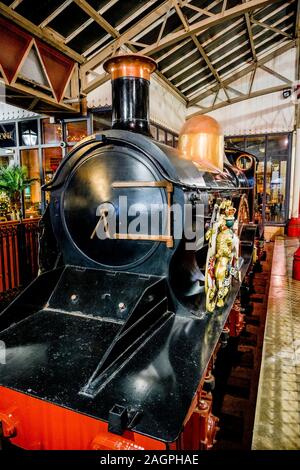 The Royal train hauled by a steam engine stands in Llanfair PG station ...