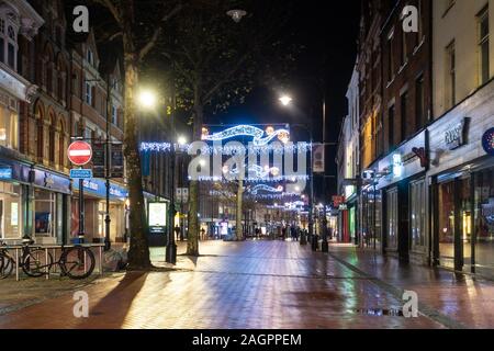 Christmas lights hang across Broad Street in Reading, Berkshire at ...