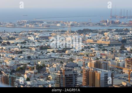Aerial view of Dubai seaport United Arab Emirates . Top view of the ...