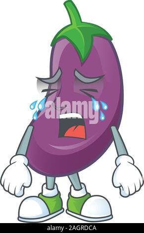 Eggplant character with crying and tears emotion, sad face, depressive ...