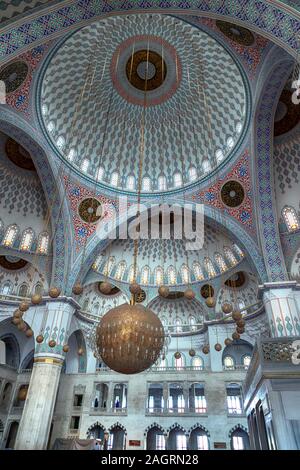 Inside interior view of the Kocatepe Mosque (Kocatepe Cami), featuring ...