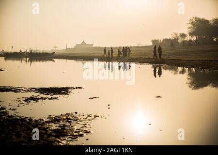 Yamuna river shore at sunrise. Vrindavan, India Stock Photo - Alamy