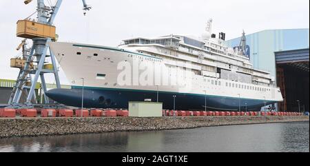 Stralsund, Germany. 21st Dec, 2019. The first newbuilding at the ...