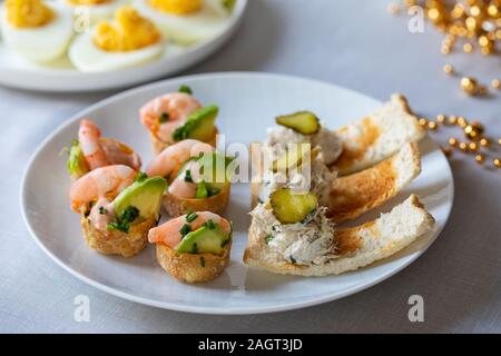 selection of festive canapes, devilled egg , mini prawn coctail ...