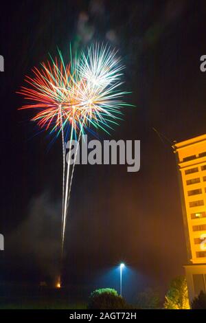 Fireworks Display Next to Building Stock Photo - Alamy