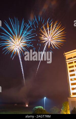Fireworks Display Next to Building Stock Photo - Alamy