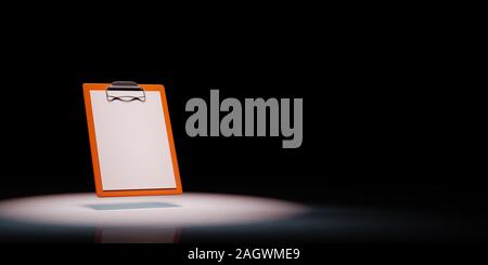 Orange Clipboard with Blank Paper Spotlighted on Black Background with ...