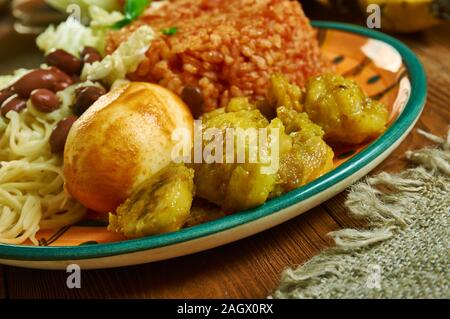 Waakye, Ghanaian cuisine, cooked rice and beans, mixed with boiled eggs ...