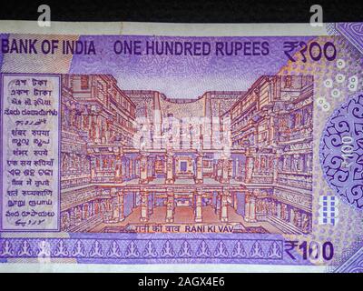 1-03-2019- Reverse of the 100 Rupee Bank Note, used in India, showing ...