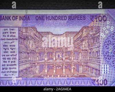1-03-2019- Reverse of the 100 Rupee Bank Note, used in India, showing ...