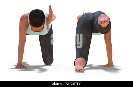 Front and Back Poses of a Woman in Yoga Shoulderstand Pose with a white ...