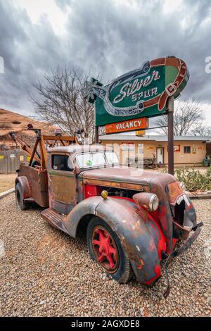Moab, Utah, USA - January 20, 2018: Classic gas station orange color on ...