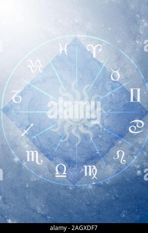 Illustration of astrology themes. Twelve signs of the zodiac on bright ...