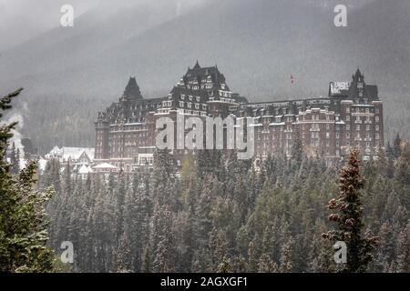 Alberta, Canada - October 7, 2018 : Building of Banff Fairmont Springs Hotel, which is an ...