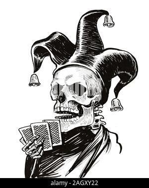 Dead jester skull in hat. Digital illustration Stock Photo - Alamy