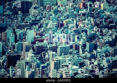 Tokyo urban area with streets and buildings, aerial top view, Japan ...