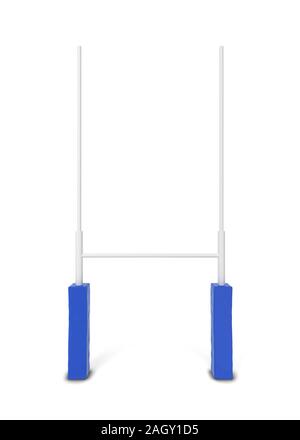 3d illustration of rugby goal posts with blue padding isolated on a ...