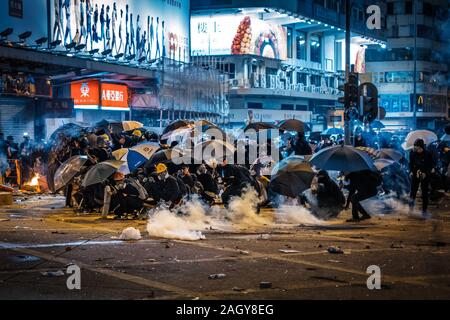 HongKong - November 18, 2019: Hong Kong riot police shoot tear gas on ...