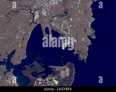 Satellite view of New South Wales, Australia (with administrative ...