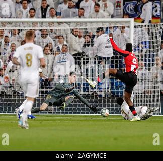 Thibaut Courtois of Real Madrid makes a save during the UEFA Champions ...