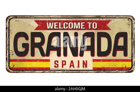 Welcome to Granada vintage rusty metal sign on a white background ...
