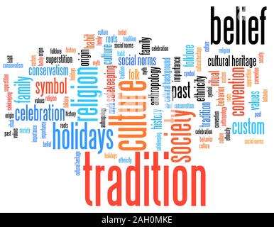 Tradition and culture issues and concepts word cloud illustration. Word ...