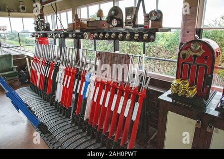 interior of old railway signal box Stock Photo - Alamy