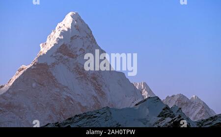 The summit pyramid of Mount Everest, in the Nepal Himalaya Stock Photo ...
