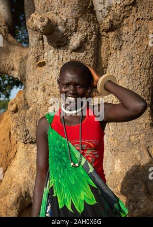 Portrait of a smiling Mundari tribe woman, Central Equatoria, Terekeka, South Sudan Stock Photo ...