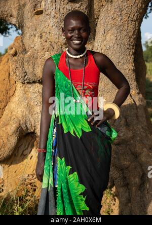 Portrait of a smiling Mundari tribe woman, Central Equatoria, Terekeka ...