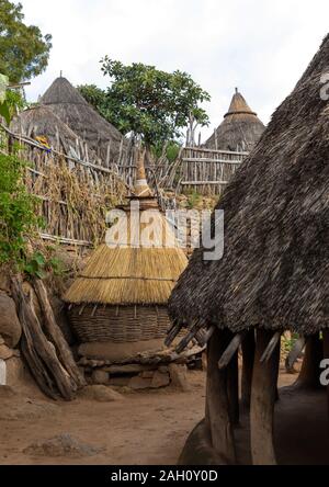 Lotuko tribe village with thatched houses, Central Equatoria, Illeu ...