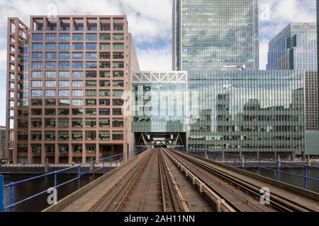 View through the front window of a DLR train, London, England Stock ...