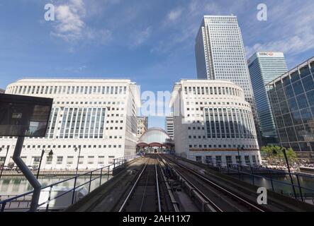 View through the front window of a DLR train, London, England Stock ...