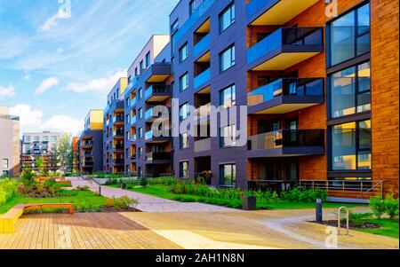 European modern complex of residential buildings. And outdoor ...