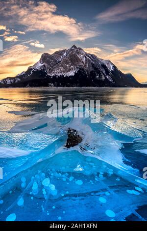 Abraham Lake Winter Ice formations bubbles design Stock Photo - Alamy