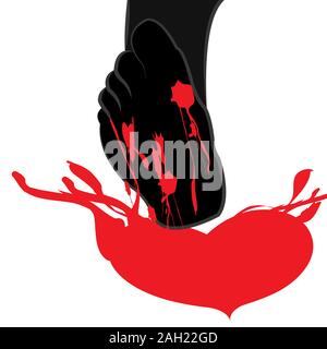 illustration of a man stepping on a heart, a broken heart concept idea ...