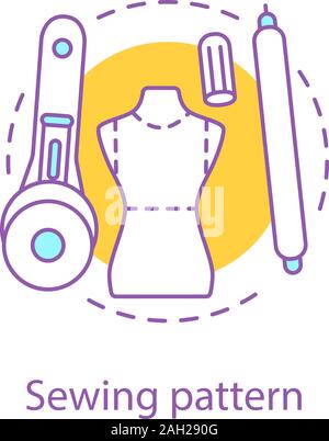 Sewing pattern creation concept icon. Dressmaking idea thin line ...