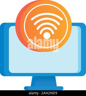 desktop computer display with wifi signal Stock Vector Image & Art - Alamy