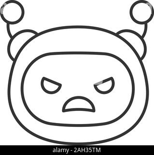 Angry smile linear icon. Frowned face. Thin line illustration. Bad mood ...