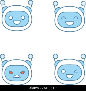 Angry robot emoji color icon. Frowned chatbot smiley. Chat bot emoticon ...
