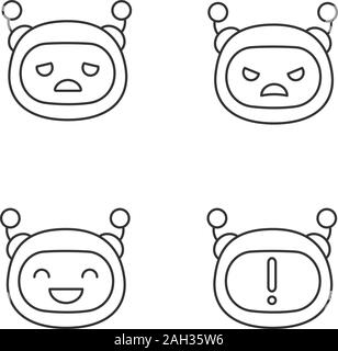 Robot emojis linear icons set. Thin line contour symbols. Chatbot ...